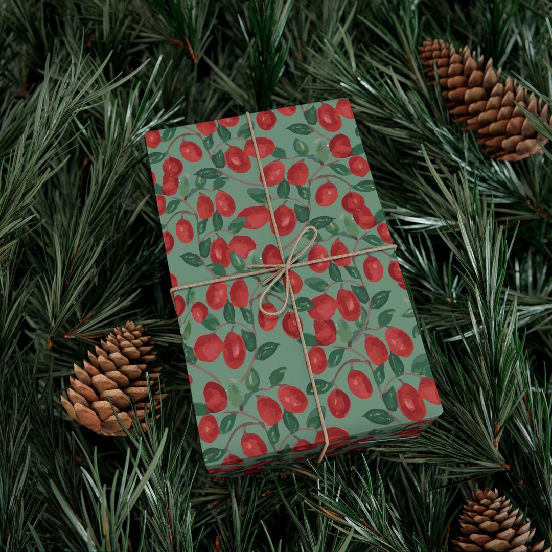 Cranberry Vine Gift Wrap: Sage Green Holiday Paper - Etsy