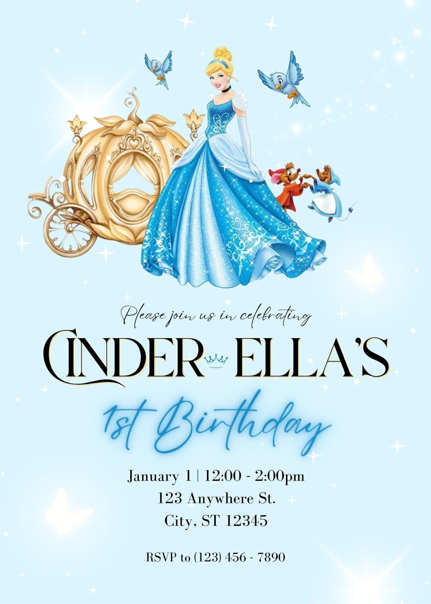 Cinderella Birthday Invitation Template - Etsy