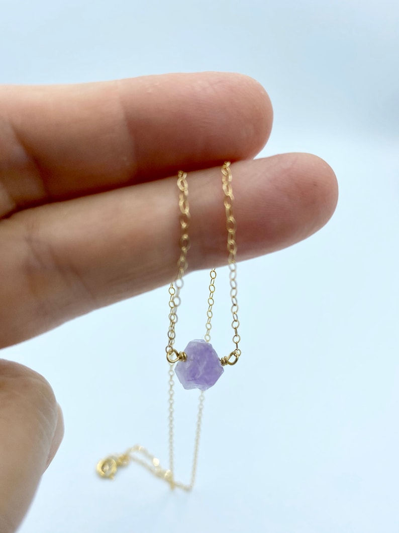 Amethyst Heilstein Halskette 14K Gold gefüllt roh grobe - Etsy.de