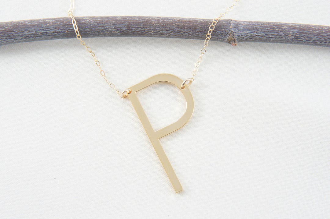 Gold Big Letter Initial Alphabet p Necklace, Simple, Trendy, Minimalist ...