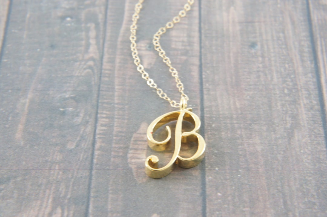 Capital Cursive Gold or Silver Letter, Alphabet, Initial b Necklace ...