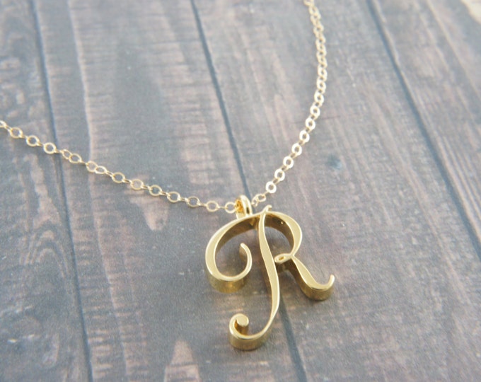 Capital Cursive Gold or Silver Letter, Alphabet, Initial "r" Necklace ...