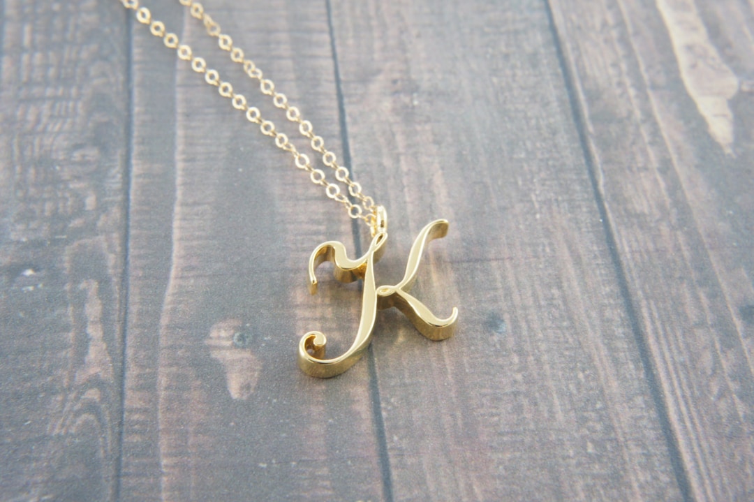 Capital Cursive Gold or Silver Letter, Alphabet, Initial k Necklace ...