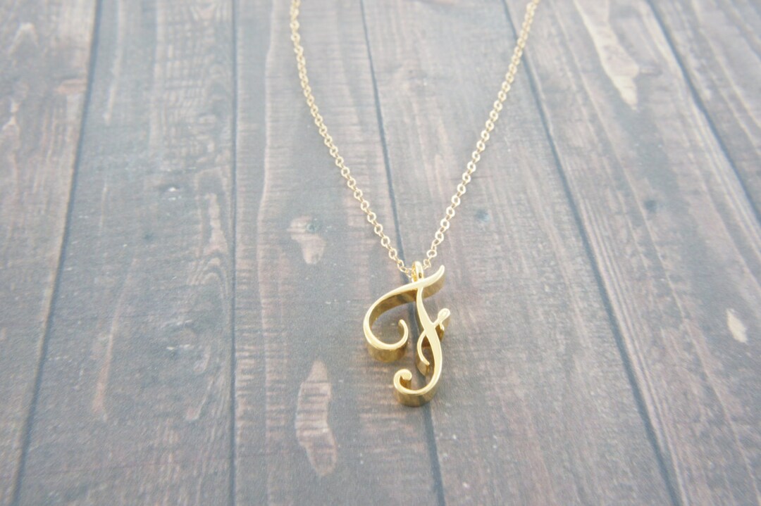 Capital Cursive Gold Letter, Alphabet, Initial "f" Necklace, Birthday ...