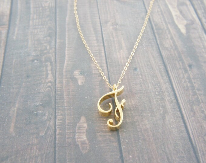 Capital Cursive Gold Letter, Alphabet, Initial "f" Necklace, Birthday ...