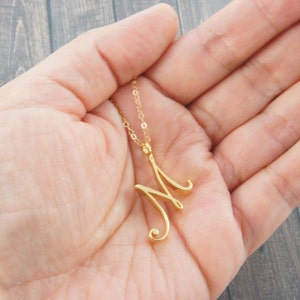 Capital Cursive Gold or Silver Letter, Alphabet, Initial m Necklace ...