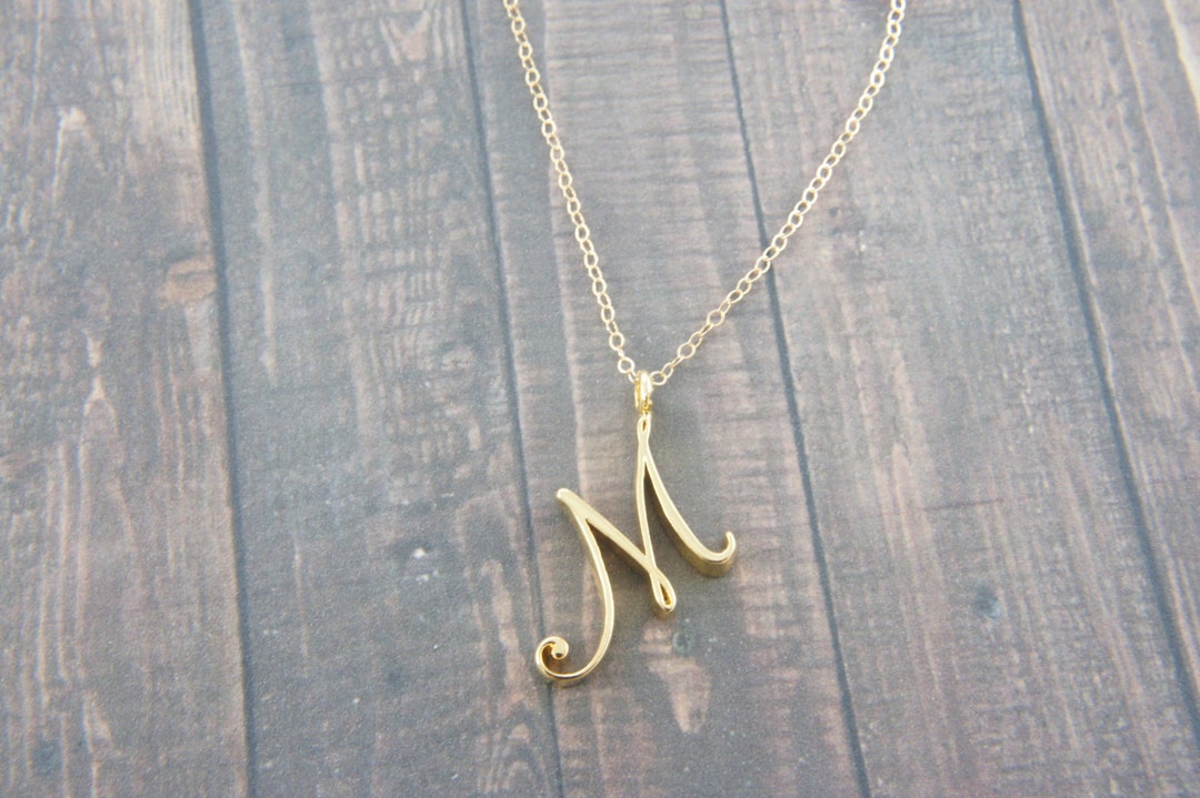 Capital Cursive Gold or Silver Letter, Alphabet, Initial m Necklace ...