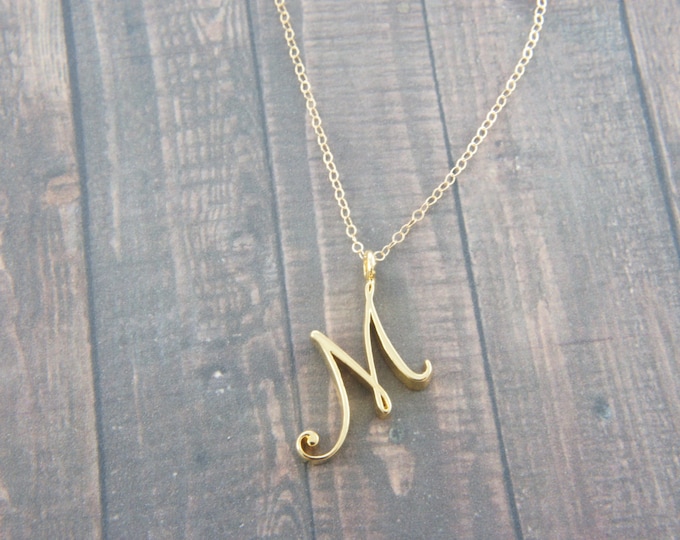 Capital Cursive Gold or Silver Letter, Alphabet, Initial "m" Necklace ...