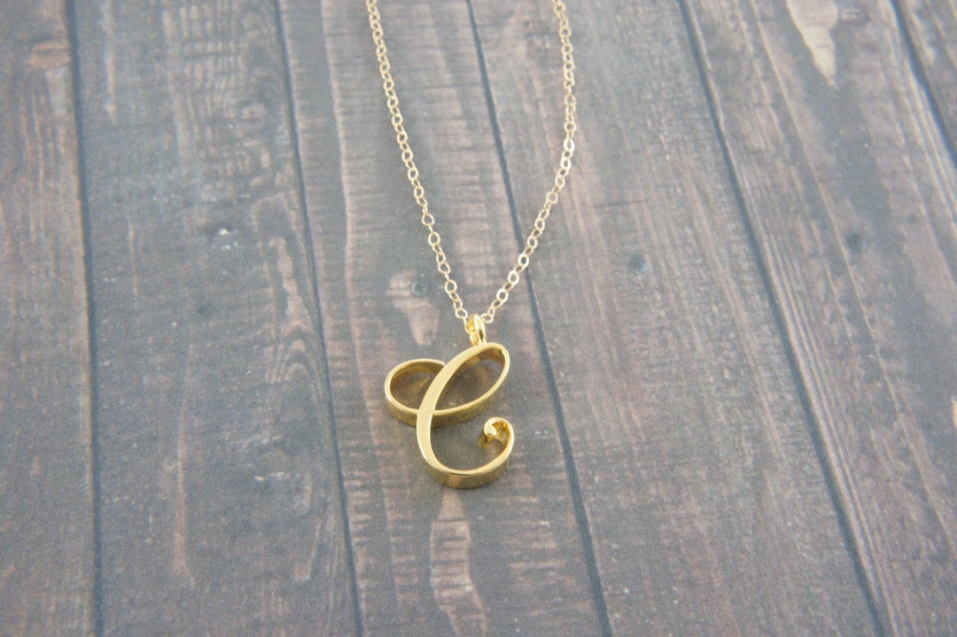 Capital Cursive Gold or Silver Letter, Alphabet, Initial "c" Necklace ...