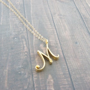 Capital Cursive Gold or Silver Letter, Alphabet, Initial m Necklace ...