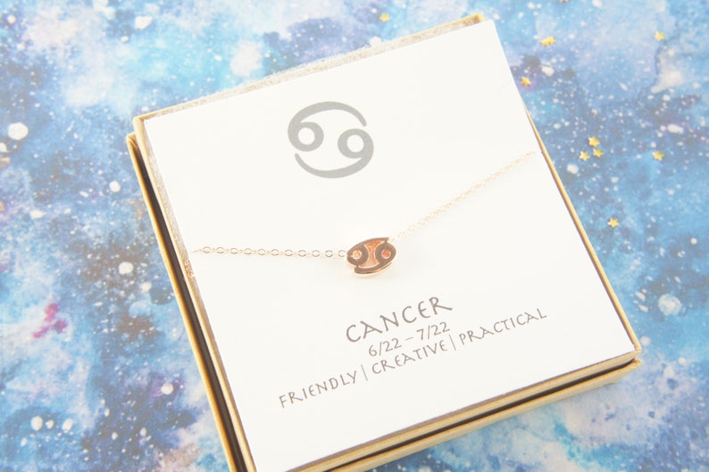 Rose Gold Zodiac CANCER Necklace June July Birthday Gift - Etsy