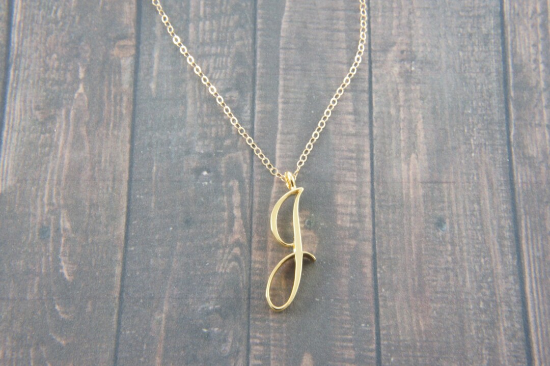 Capital Cursive Gold or Silver Letter, Alphabet, Initial j Necklace ...