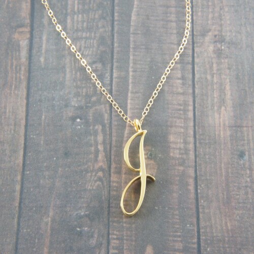 J Initial Necklace Cursive j Initial Gold | Etsy