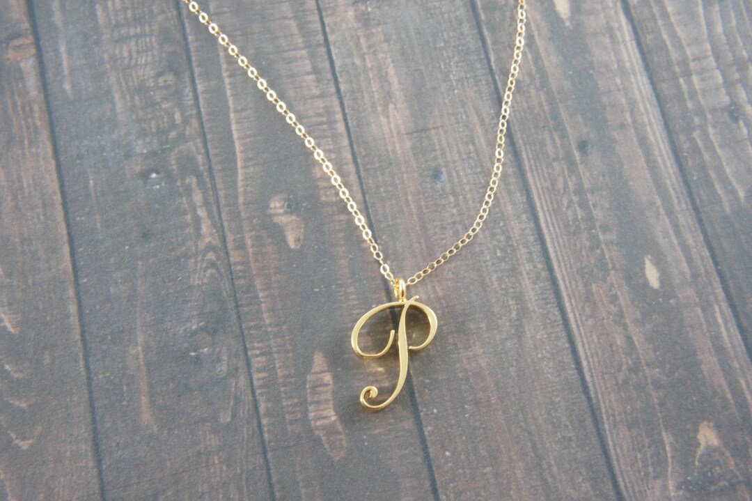 Capital Cursive Gold or Silver Letter, Alphabet, Initial "p" Necklace ...