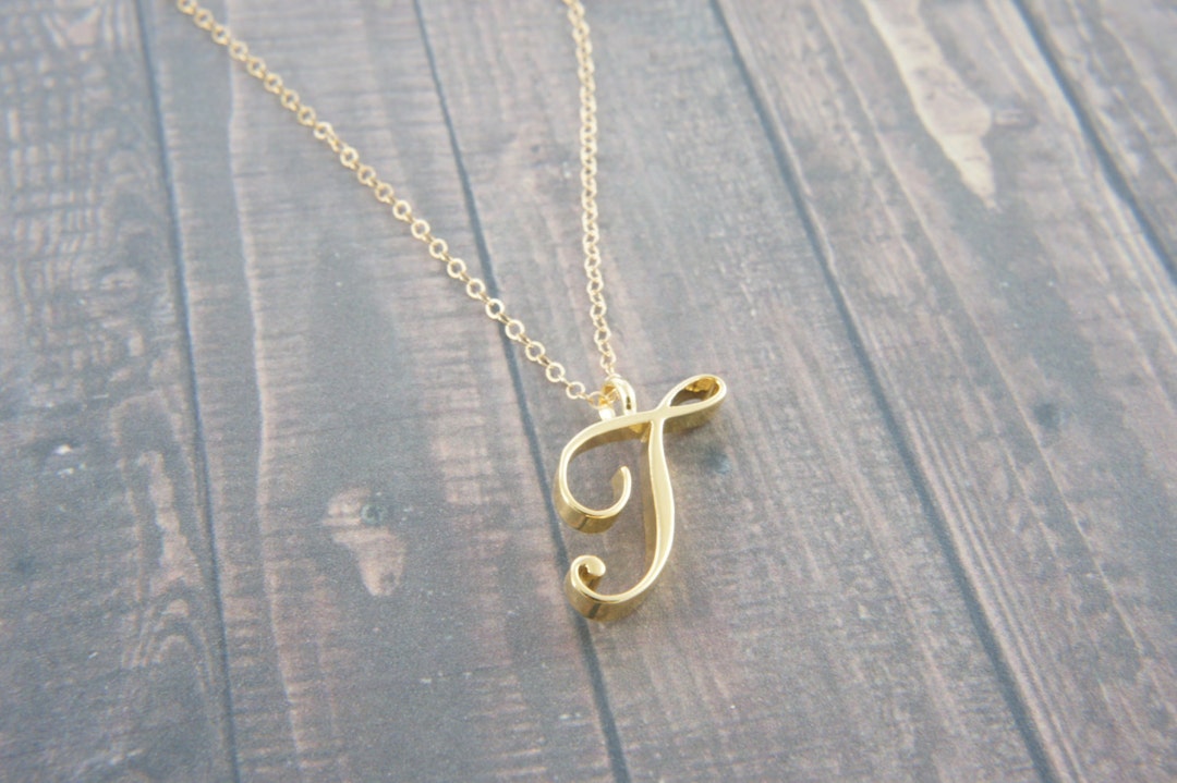 Capital Cursive Gold or Silver Letter, Alphabet, Initial "t" Necklace ...