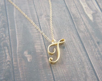 Cursive Gold Letter Alphabet Initial t Necklace | Etsy