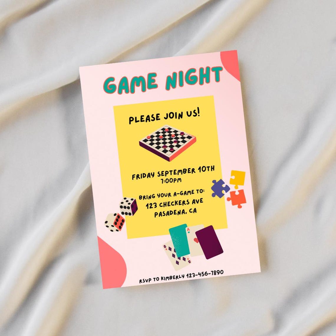 Game Night Flyer Template Editable Family Game Night Template Printable ...