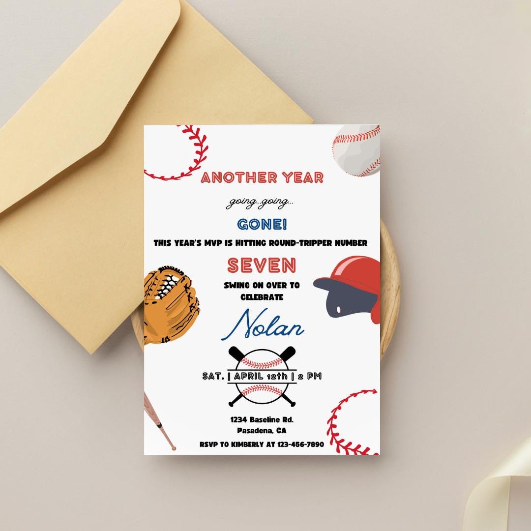 Baseball Birthday Invitation Template Editable Baseball Party Invite ...