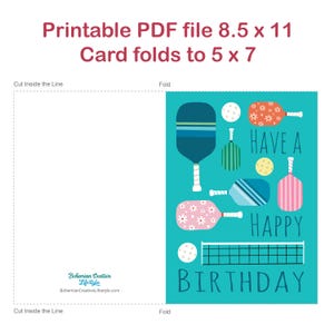 Pickleball Birthday Card: Paddle Pattern, Fun Design (digital Download ...
