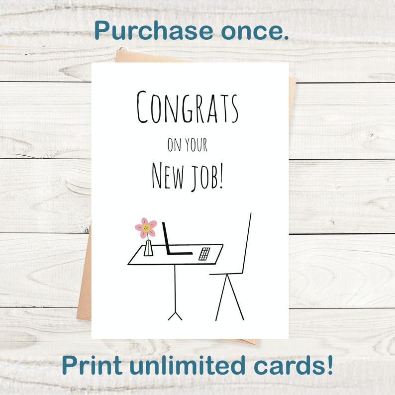 New Job Congratulations Card: Printable Congrats Card (digital Download ...