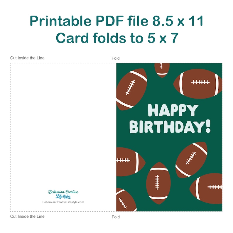 Printable Football Birthday Card - Digital Download - for Football Fans ...