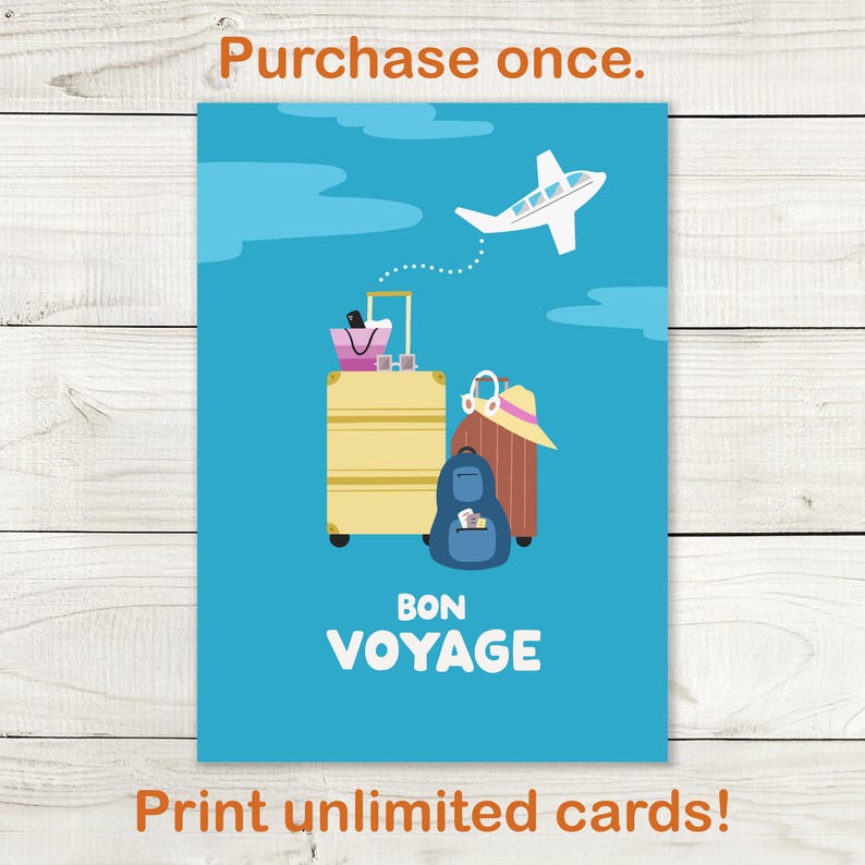 Cute Printable Bon Voyage Card - Instant Download - Bon Voyage, Have a ...