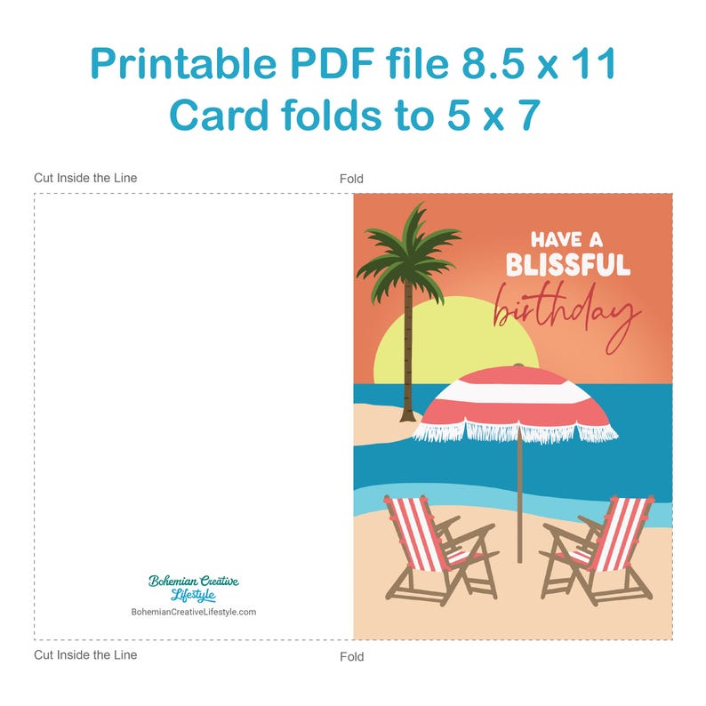 Tropical Beach Birthday Card: Printable Greeting (digital Download) - Etsy