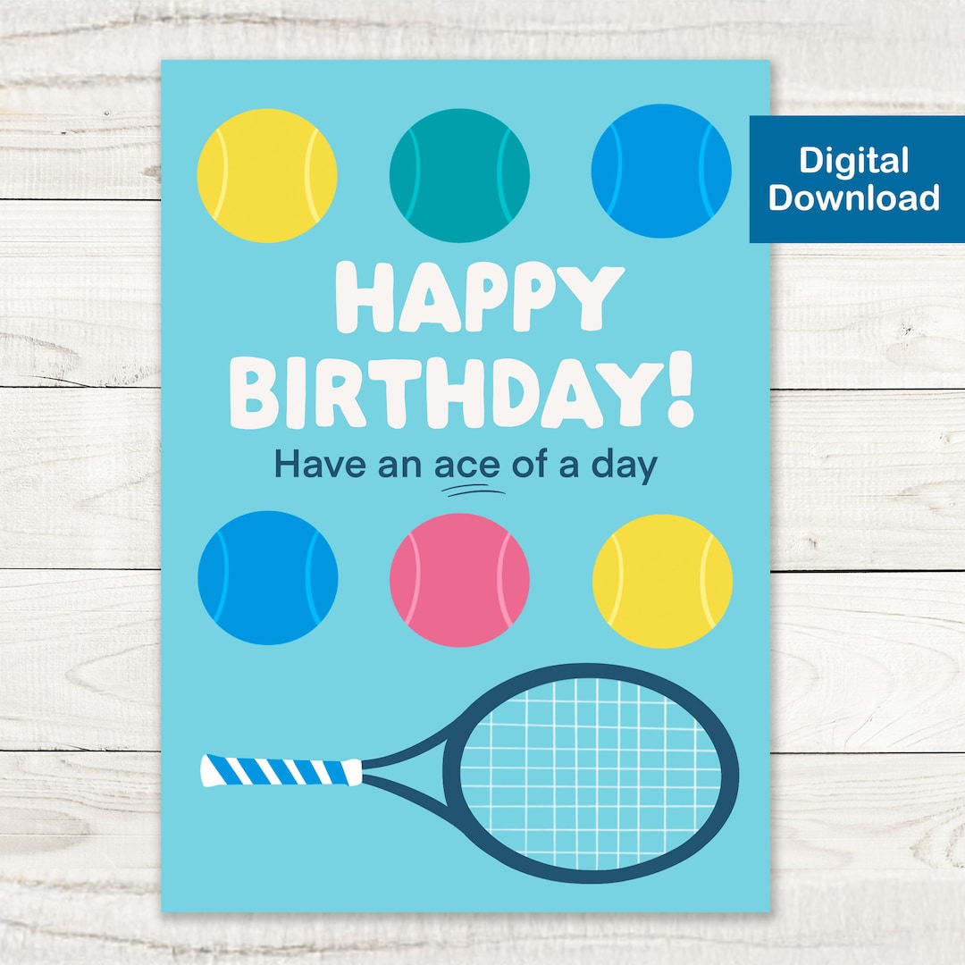 Printable Tennis-themed Birthday Card - Instant Digital Download - Cute ...