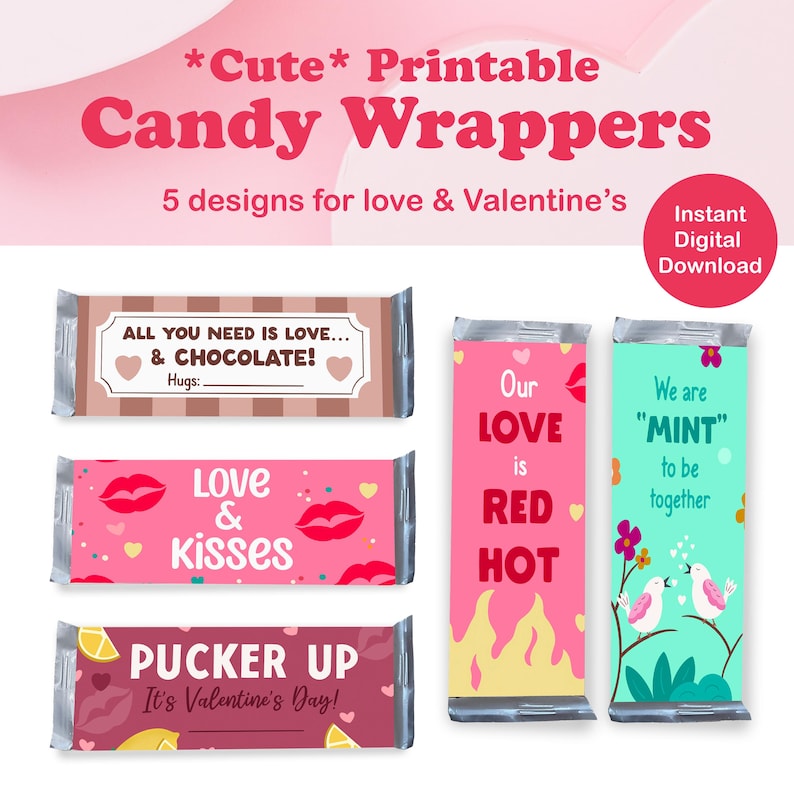 Printable Valentine's Candy Wrappers: 5 Love Designs (digital Download ...