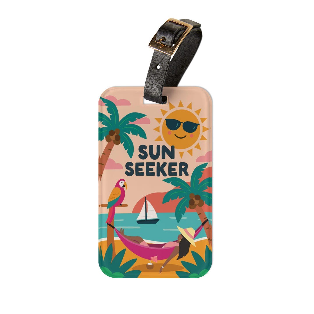 Tropical Beach Luggage Tag | Sun Seeker I Travel Tag With Contact Info ...