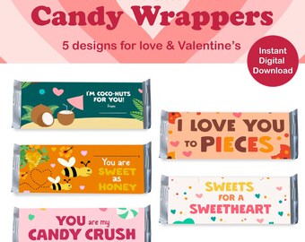 Printable Valentine's Candy Wrappers: 5 Love Designs (digital Download ...