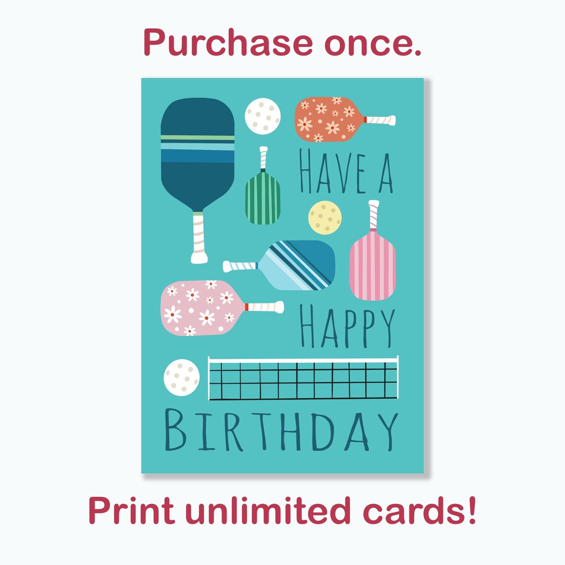 Pickleball Birthday Card: Paddle Pattern, Fun Design (digital Download ...