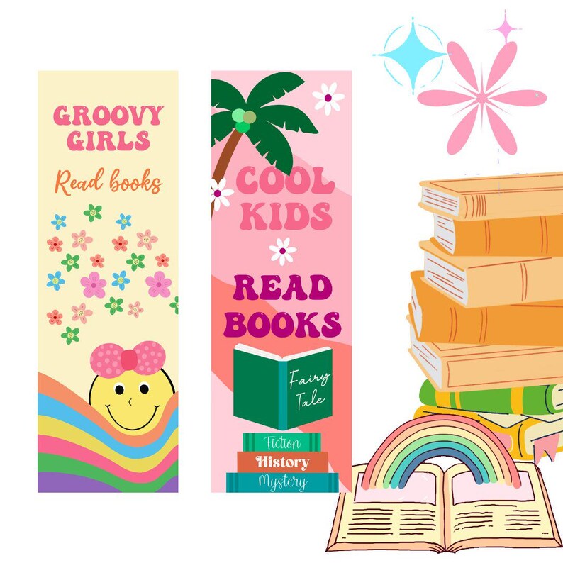 Retro Kids Bookmarks: Groovy Printable Designs (digital Download, Set ...