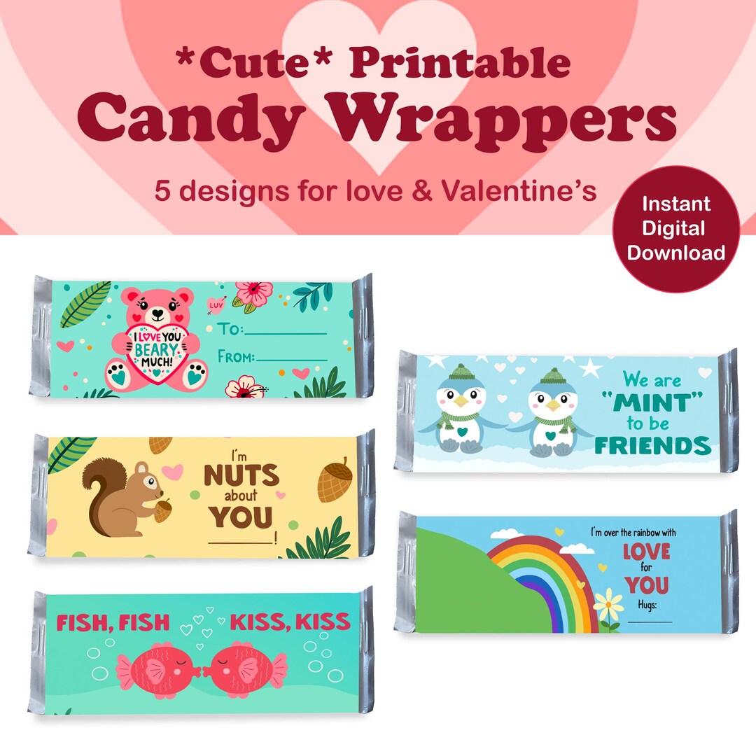Printable Candy Wrappers - Digital Download - 5 Love and Valentine's ...