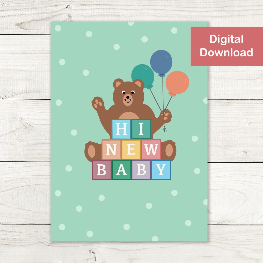 Cute Printable New Baby Card - Instant Download - Adorable Baby Bear ...