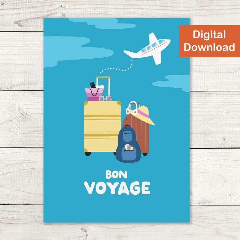 Cute Printable Bon Voyage Card - Instant Download - Bon Voyage, Have a Great Trip, Greeting Card ...