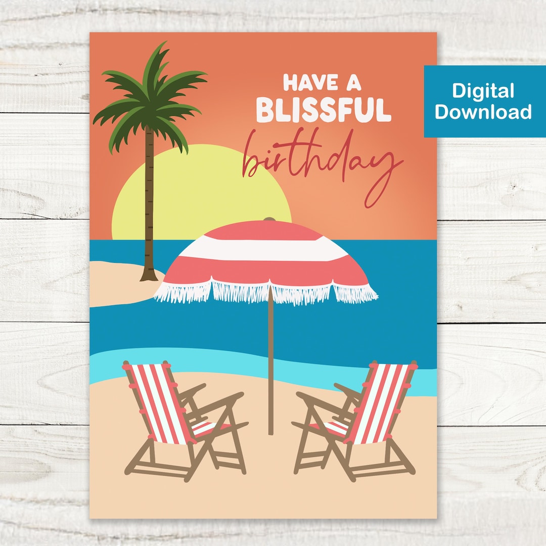 Tropical Beach Birthday Card: Printable Greeting (digital Download) - Etsy