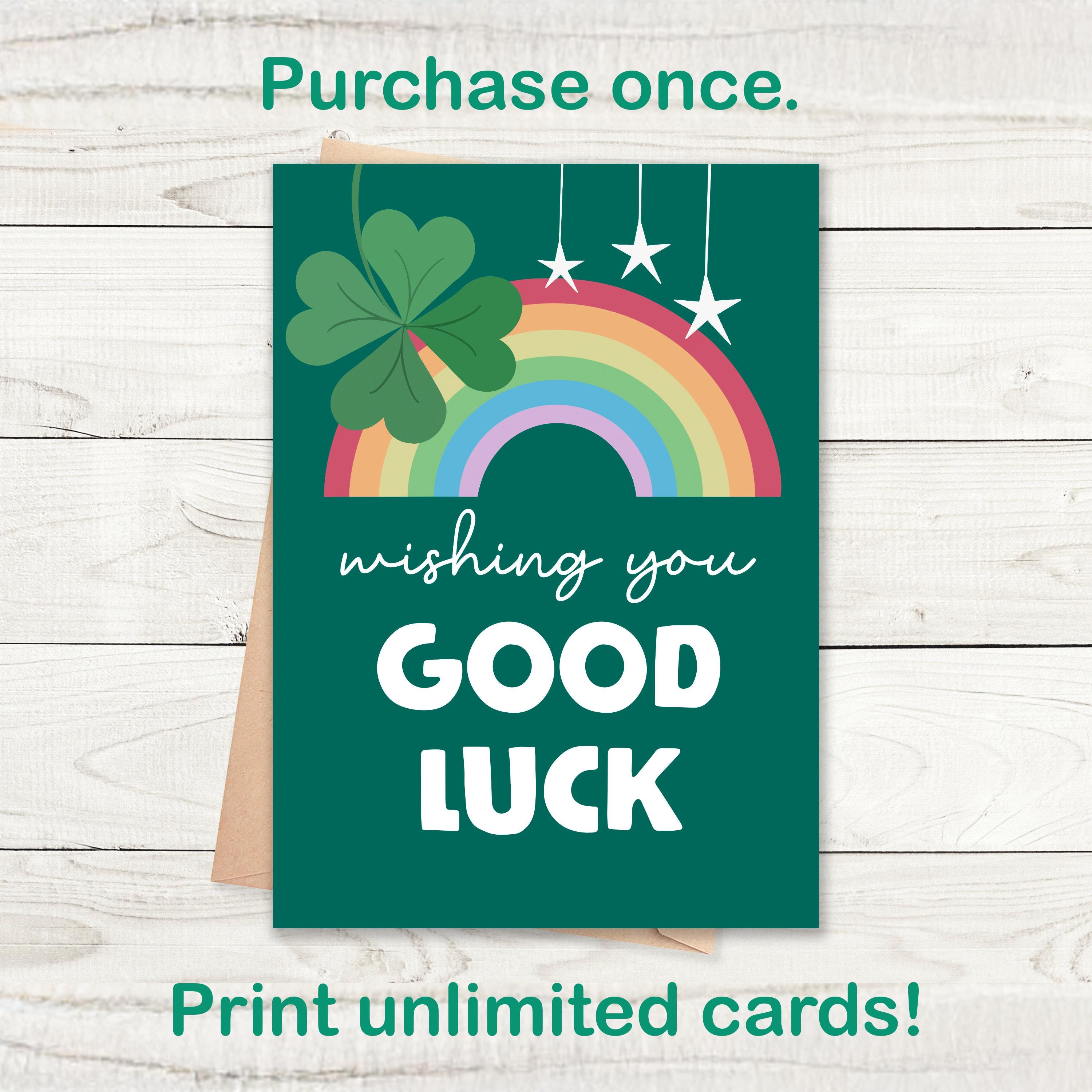 Printable Good Luck Card: Green Clover & Rainbow (digital Download) - Etsy