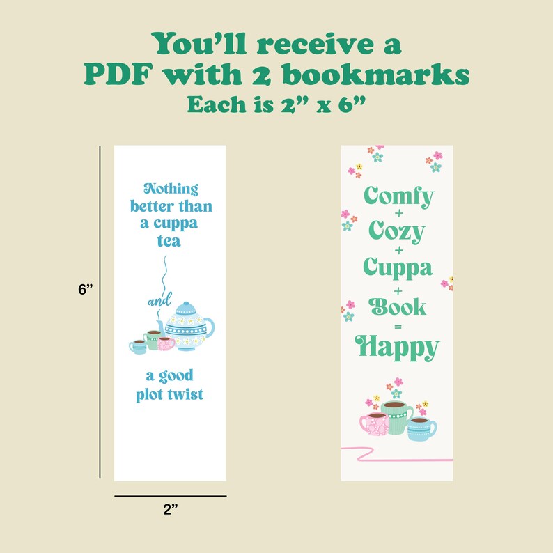 Cute Tea Lovers Printable Bookmarks - Set of 2 (digital Download) - Etsy