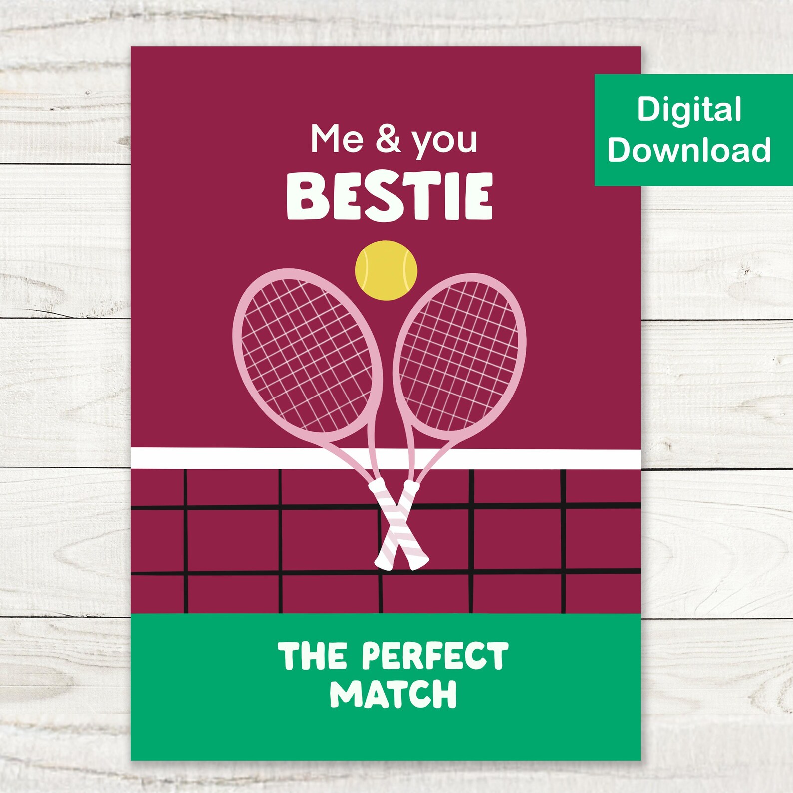 Printable Tennis-themed Friendship Card - Instant Digital Download ...