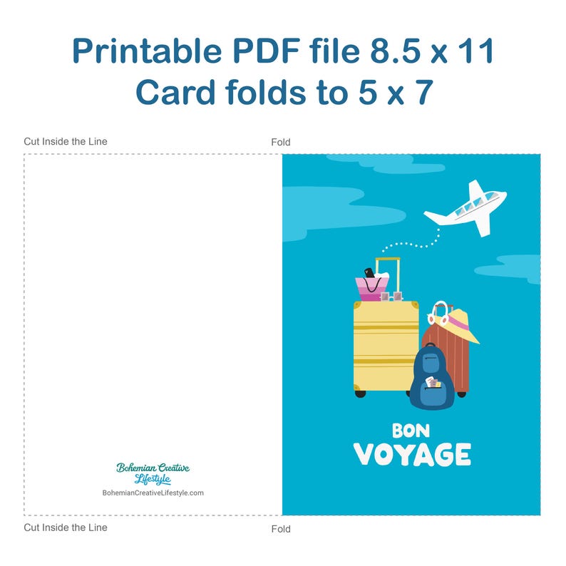 Cute Printable Bon Voyage Card - Instant Download - Bon Voyage, Have a ...