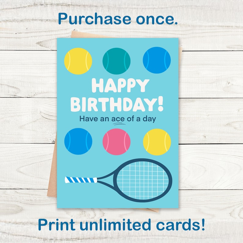 Tennis Birthday Card: Ace of a Day Greeting (digital Download) - Etsy