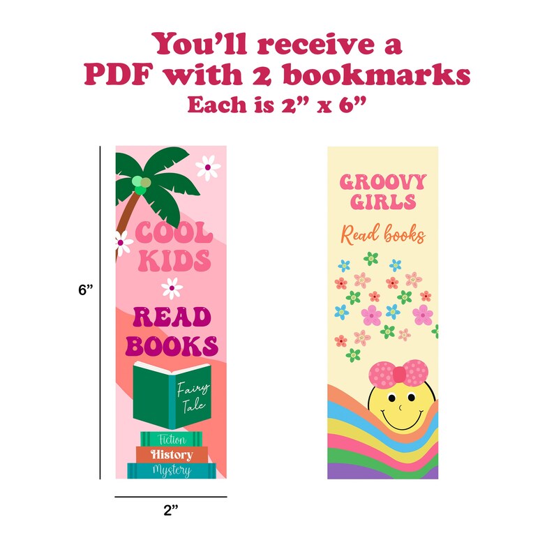 Retro Kids Bookmarks: Groovy Printable Designs (digital Download, Set ...