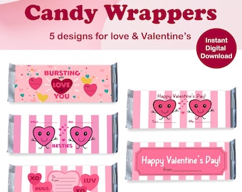 Printable Valentine's Candy Wrappers: 5 Love Designs (digital Download ...