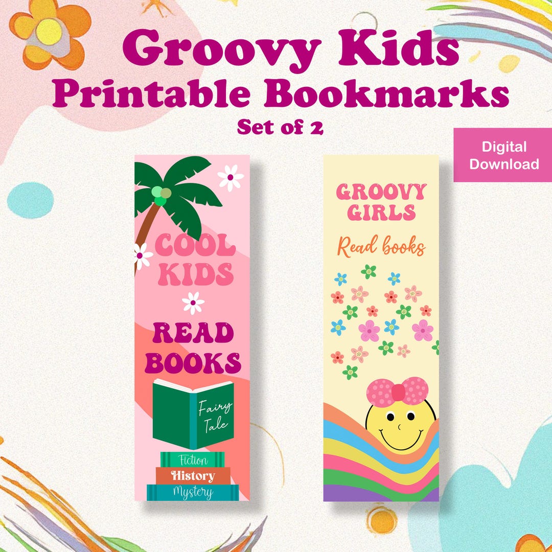 Retro Kids Bookmarks: Groovy Printable Designs (digital Download, Set ...