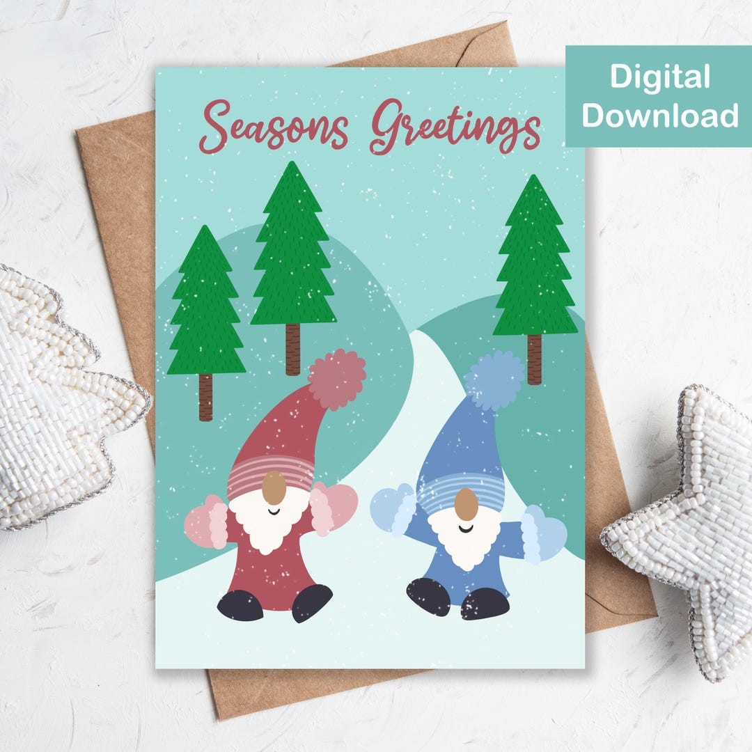 Printable Holiday Card - Digital Download - Holiday Gnomes, Seasons ...
