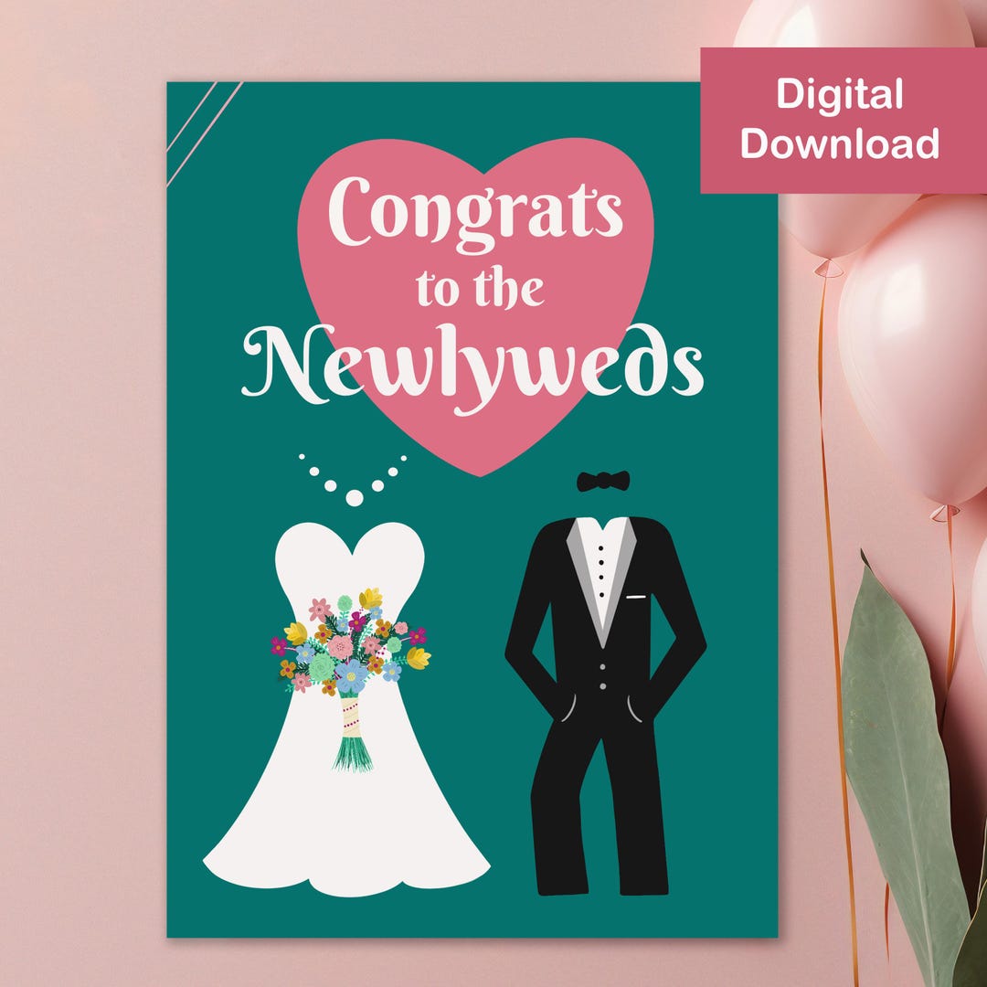 Printable Wedding Card - Instant Download - Marriage Card, Newlyweds ...