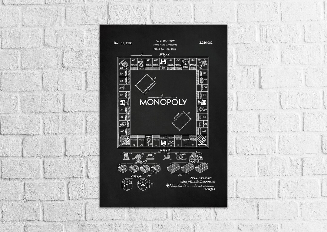 Patent Print of Monopoly Game Poster Board Games Kids Room Decor Framed ...