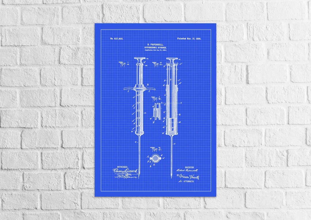 Syringe Poster Syringe Patent Art Syringe Poster Blueprint Patent Print ...
