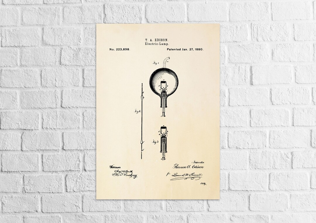 Electric Lamp Patent Electric Lamp Poster Electricity Framed or ...